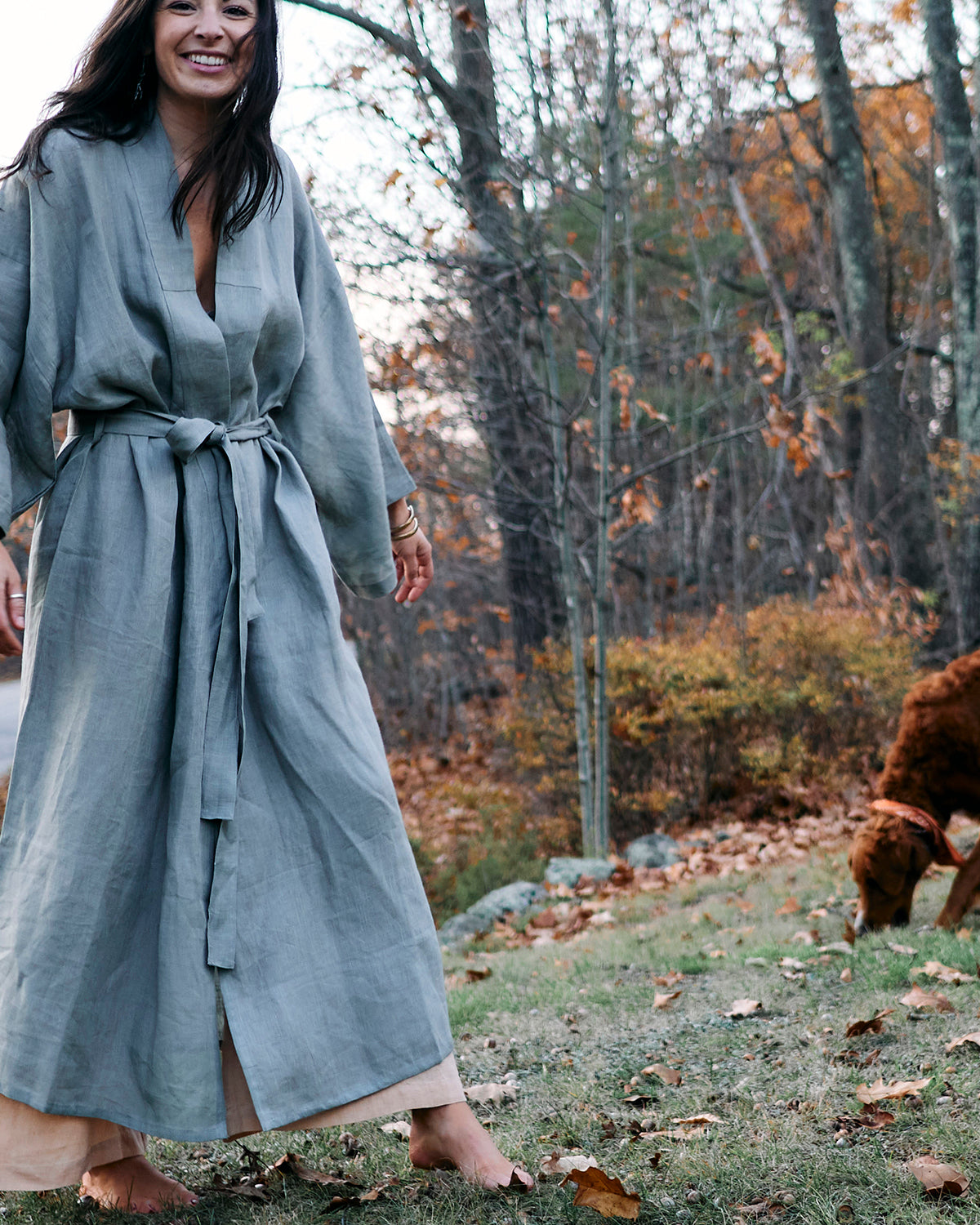 Full Length Linen Robe in Soft Moss– Two Dawson